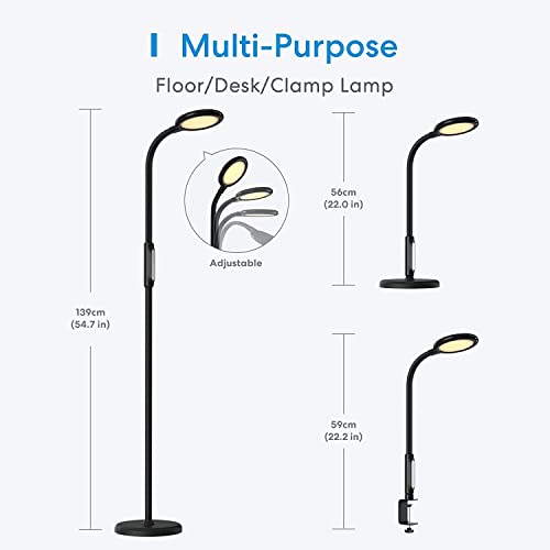 Meross Smart LED Floor Lamp, Dimmable Floor Lamp Supports HomeKit, Alexa, Google Assistant, 3-in-1 Standing LED Floor Lamp for Living Room, Bedroom with Gooseneck, Tunable White, Remote & App Control