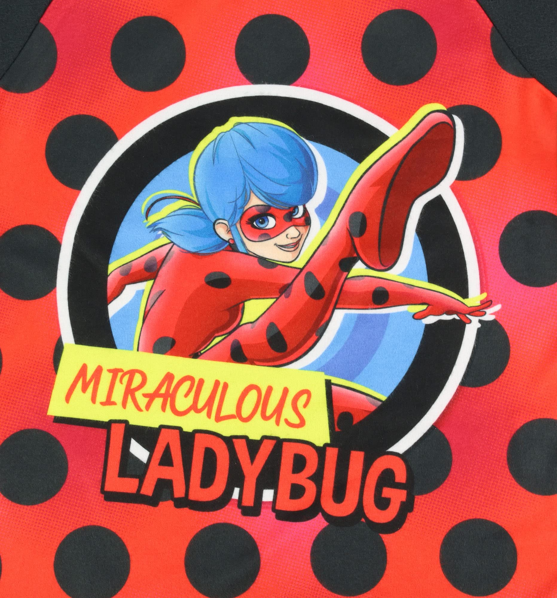 Miraculous Ladybug Girls' Pajama Set 2-Piece Jersey PJs with Cozeez Slippers, Red, Girls' Size 7/8