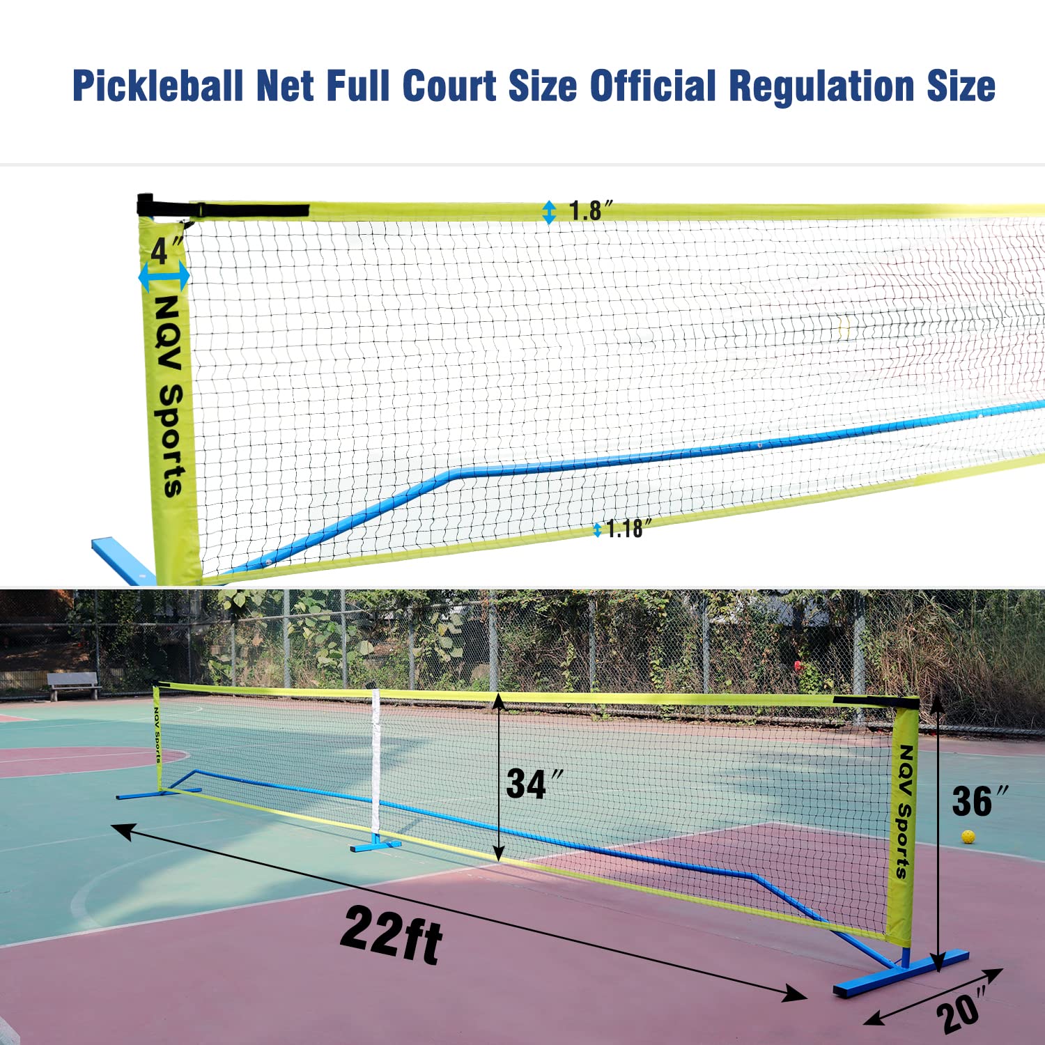 NQV Pickleball Set with Net, 4 Wood Paddles, 22FT Net, 4 Balls, 1 Bag, 2 Chalks, Yellow, Beginner