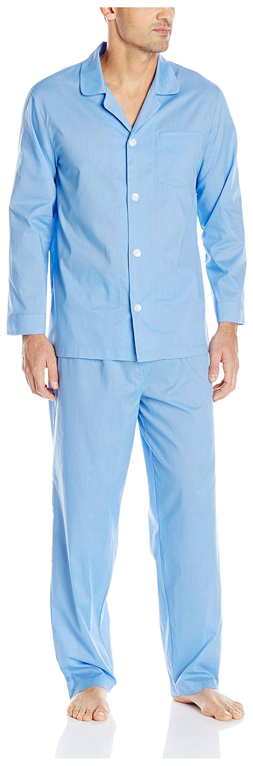 Fruit of the Loom Men's Long Sleeve Broadcloth Pajama Set, Azure Blue, Large
