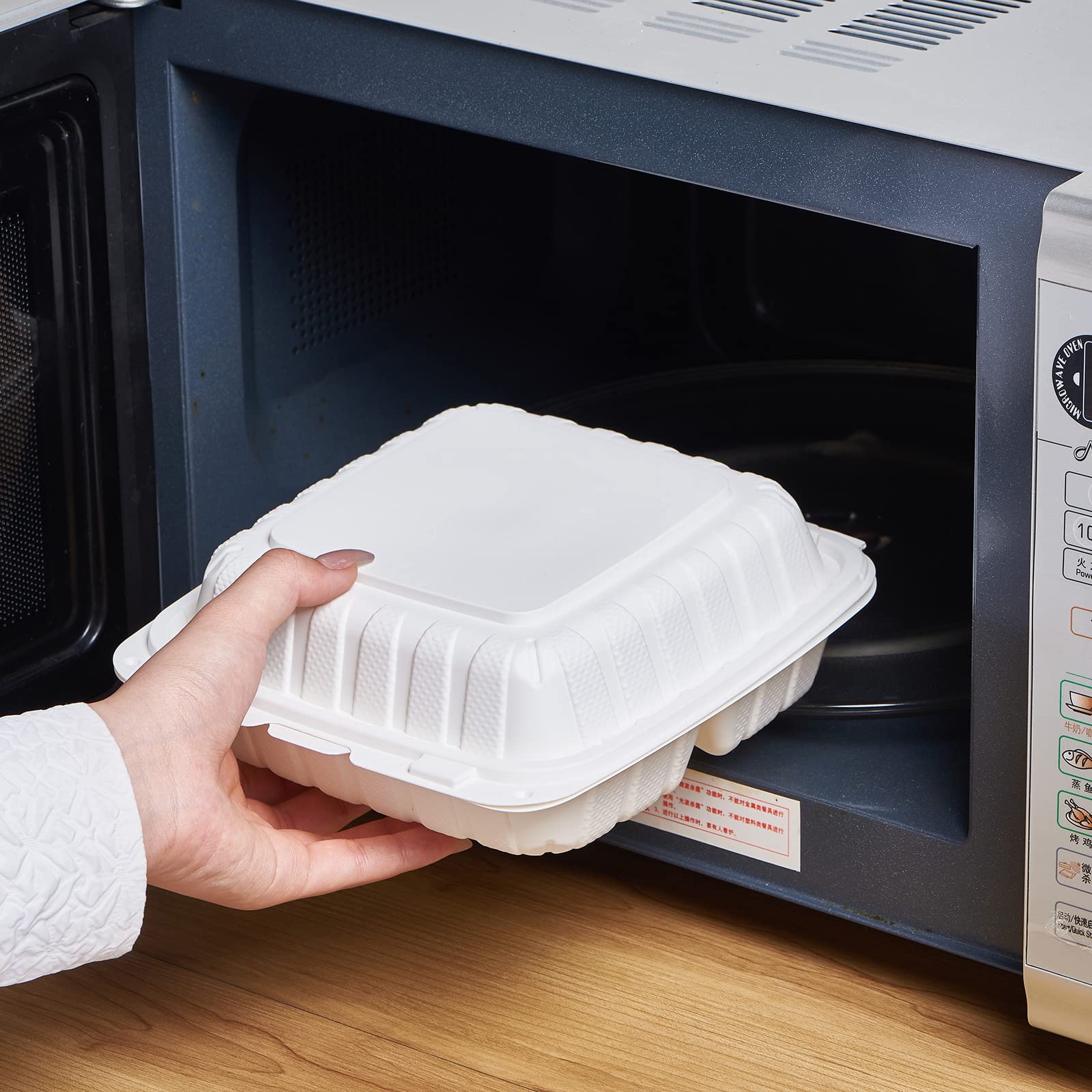 8X8" 1-Compartment 50Pack Plastic Clamshell Take Out Food Containers Heavy-Duty Togo Disposable Lunch Box With Secure Snap Hinged Lid Meal Prep for Parties Restaurants and Food Trucks Microwave Safe