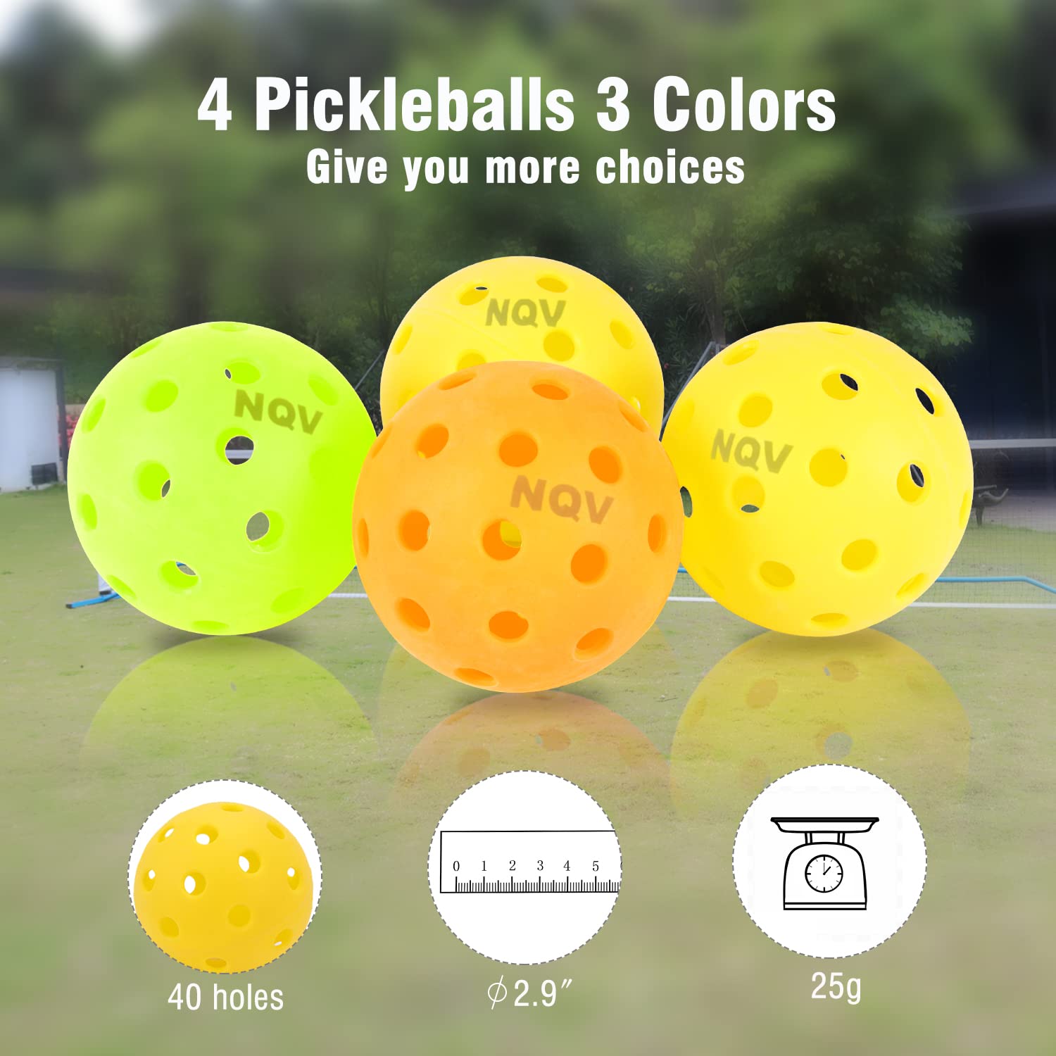 NQV Pickleball Set with Net, 4 Wood Paddles, 22FT Net, 4 Balls, 1 Bag, 2 Chalks, Yellow, Beginner