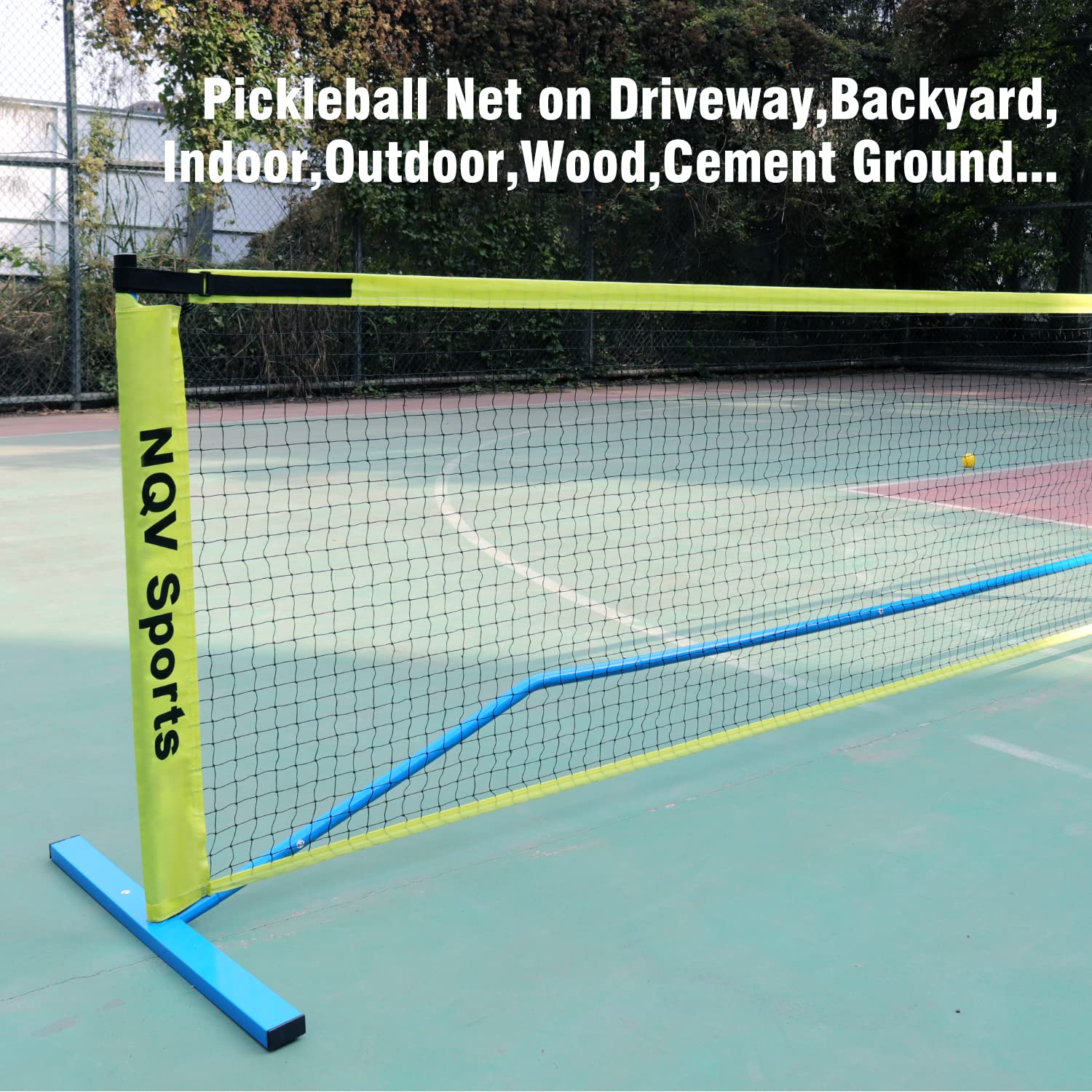 NQV Pickleball Set with Net, 4 Wood Paddles, 22FT Net, 4 Balls, 1 Bag, 2 Chalks, Yellow, Beginner