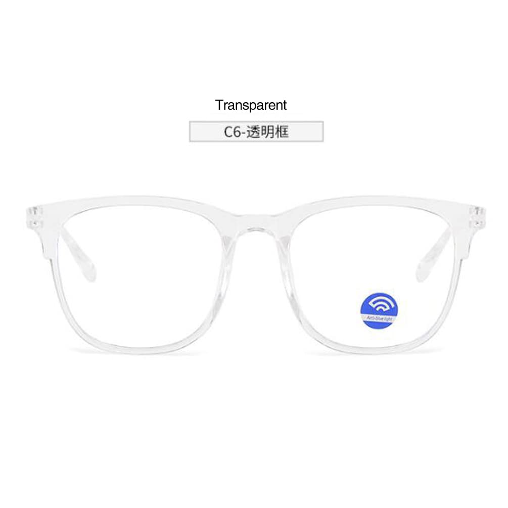 Weloveushop Large Frame Anti-Blue Light Glasses Transparent Watch Mobile Phone Computer Goggles Flat Mirror (Transparent Frame)