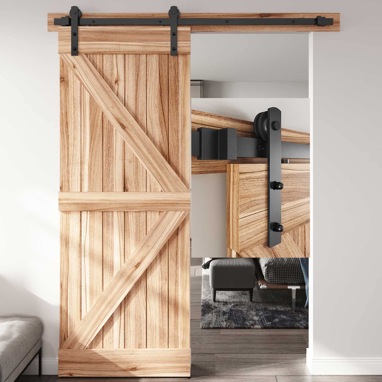 EaseLife 5 FT Heavy Duty Sliding Barn Door Hardware Track Kit,Straight Pulley,Slide Smoothly Quietly,Easy Install (5FT Track Kit for 26"~30" Wide Single Door)