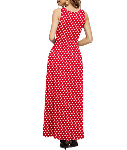LILBETTER Women's Sleeveless Casual Summer Long Dresses Maxi Dresses(Flower Red Polka Dot,Small)