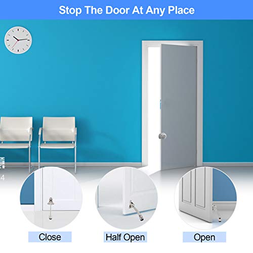 4 Pack Kickdown Door Stop, Heavy Duty Door Stopper with Rubber Tip and Spring Lever, Adjustable, Easy to Set Down and Release