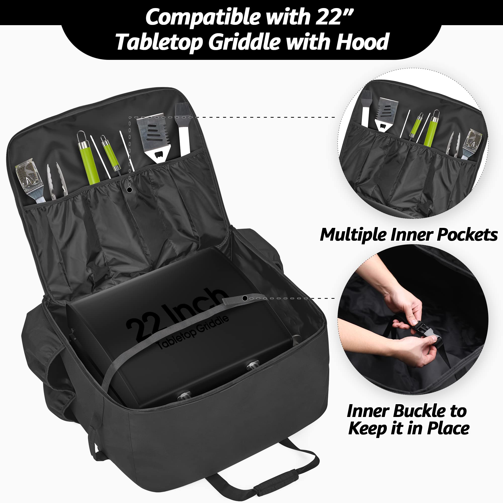 samdew 22 Inch Tabletop Griddle Carry Bag, Outdoor Griddle Cover Compatible with 22 Inch Tabletop Griddle with Hood, Portable Griddle Storage Case for Tabletop Griddle 22-Inch with Hood, Bag Only