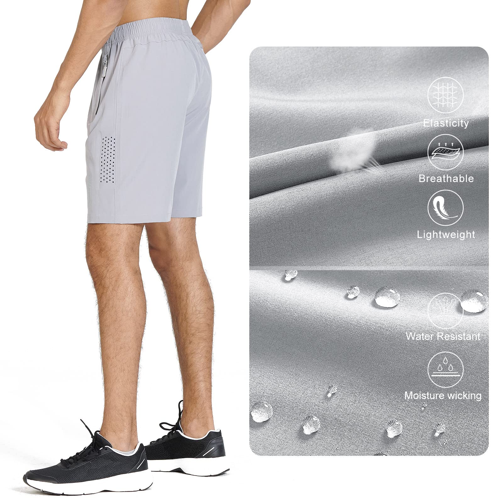 NORTHYARD Men's Athletic Running Shorts Quick Dry Workout Shorts 7"/ 5"/ 9" Lightweight Sports Gym Basketball Shorts Hiking Exercise Grey M