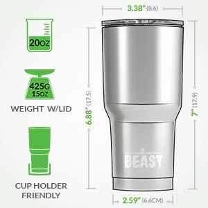 BEAST 20 oz Army Green Tumbler Set with Handle - Stainless Steel Coffee Cup + 2 Straws Brush, Gift Box & Black Handle