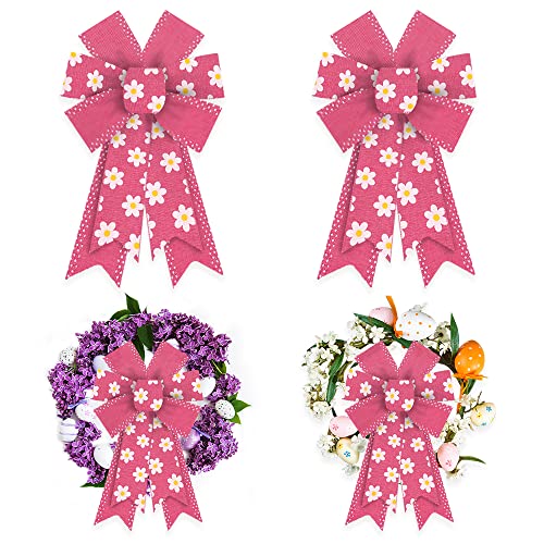 Estivaux 2 Pieces Easter Bows for Wreath, Happy Easter Wreath Bows Pink Burlap Bows Spring Flowers Bows Bows for Front Door Easter Spring Birthday Party Decorations