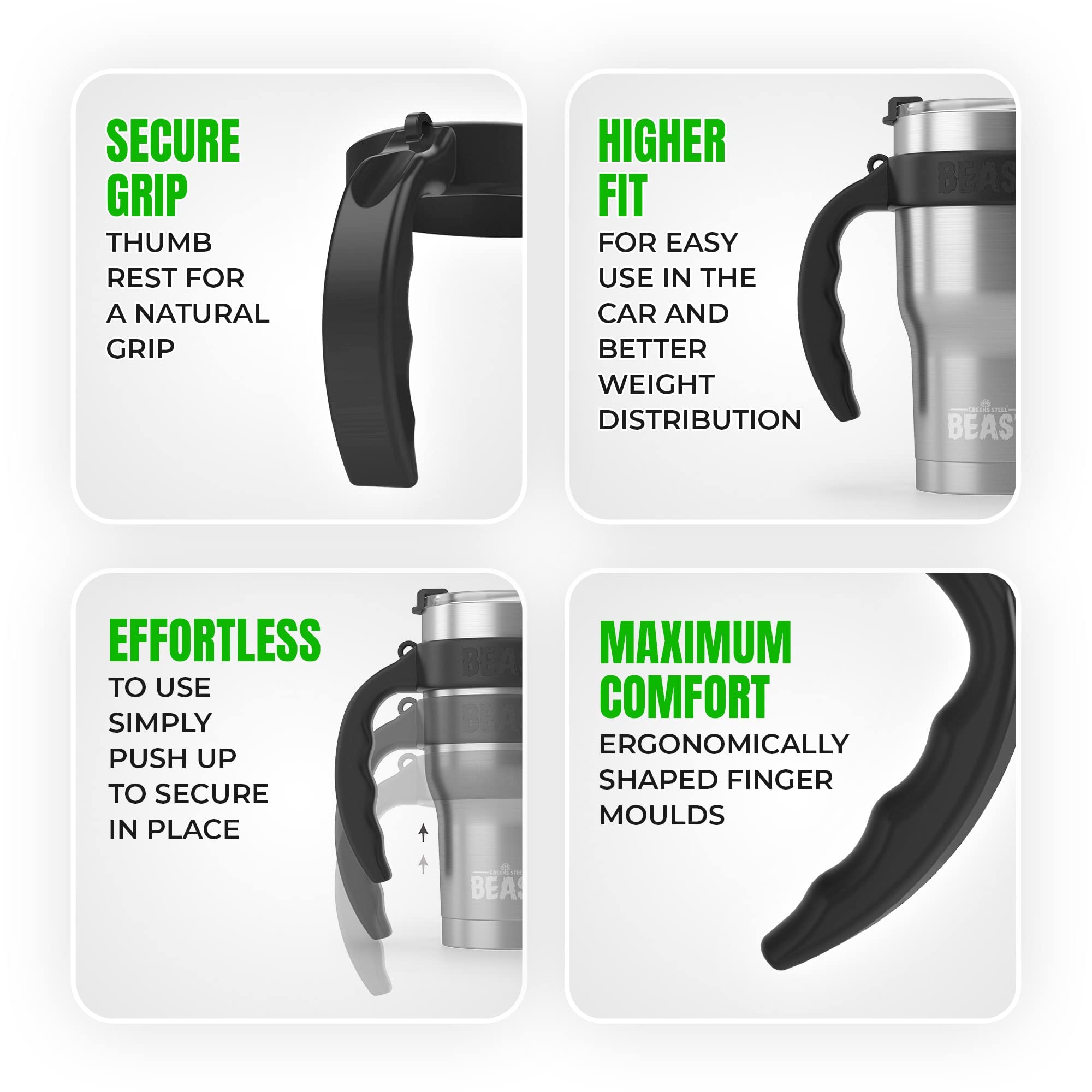 BEAST 20 oz Army Green Tumbler Set with Handle - Stainless Steel Coffee Cup + 2 Straws Brush, Gift Box & Black Handle