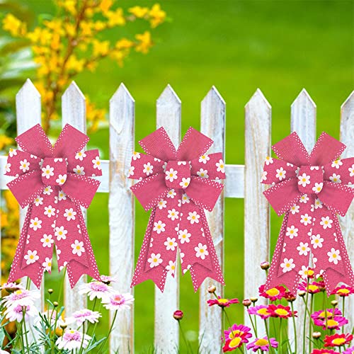Estivaux 2 Pieces Easter Bows for Wreath, Happy Easter Wreath Bows Pink Burlap Bows Spring Flowers Bows Bows for Front Door Easter Spring Birthday Party Decorations