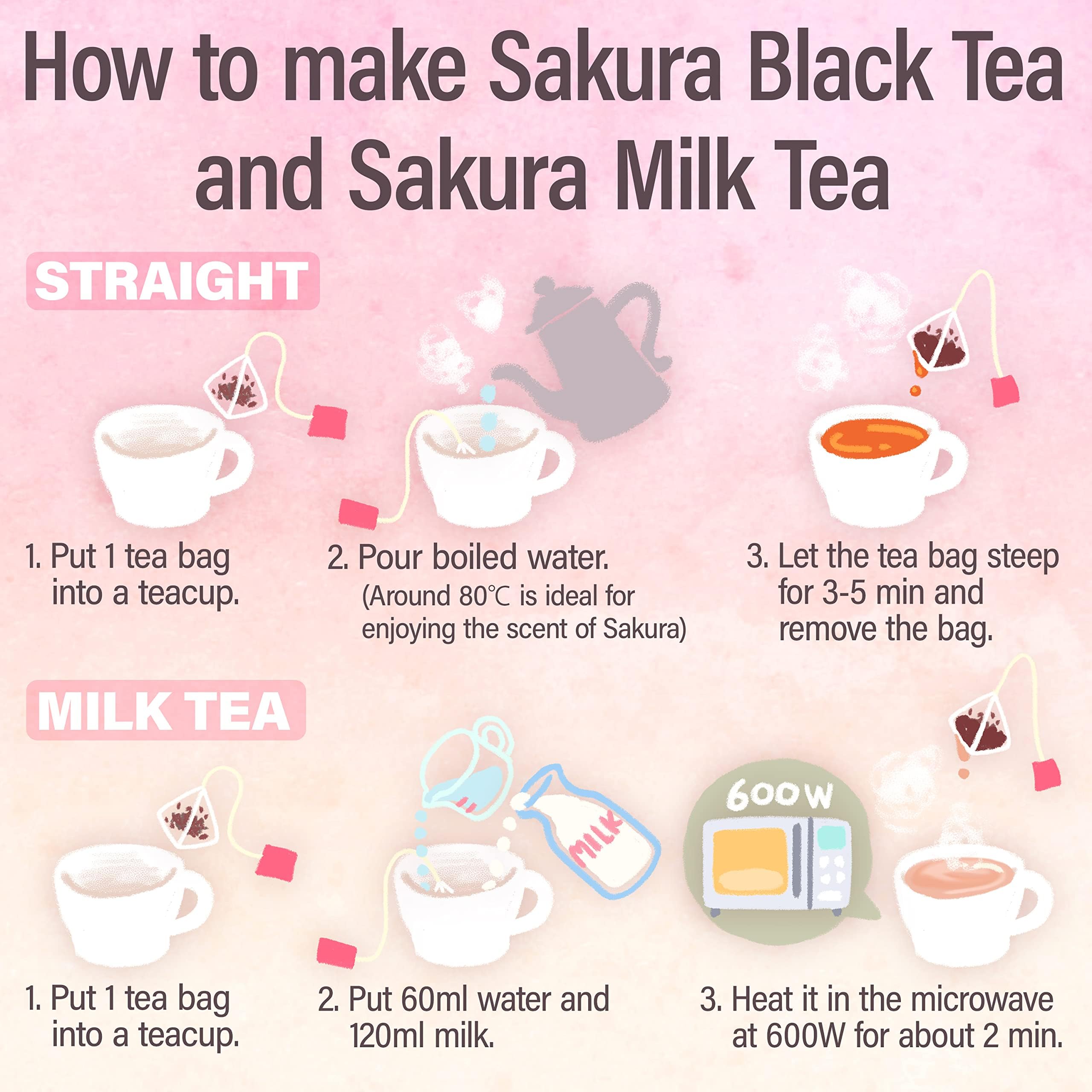 YAMASAN KYOTO UJI Sakura Japanese Loose Leaf Black Tea Bag 3g×15bags,Cherry Blossom Flavored Tea, Blended with cherry leaves