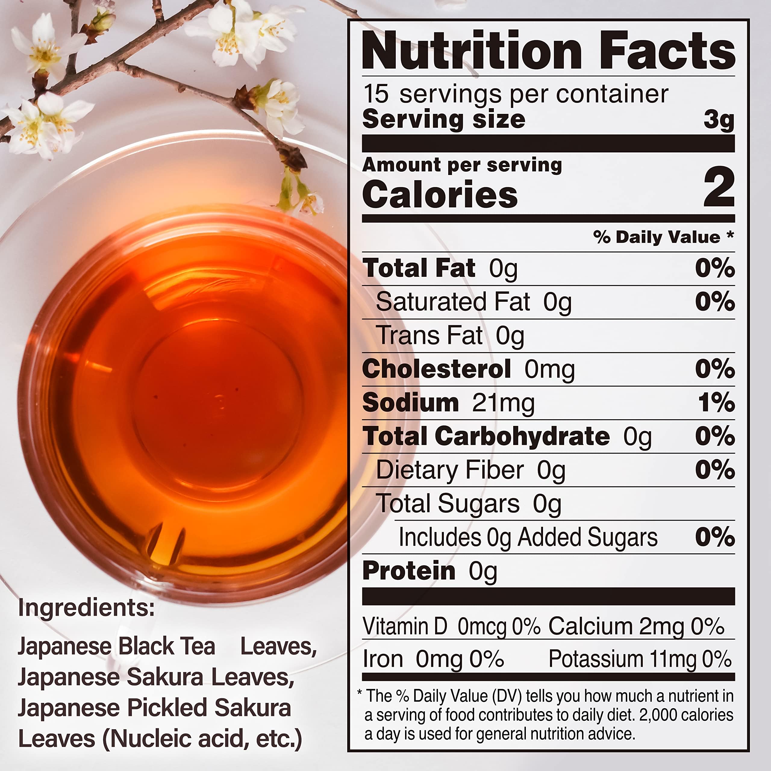 YAMASAN KYOTO UJI Sakura Japanese Loose Leaf Black Tea Bag 3g×15bags,Cherry Blossom Flavored Tea, Blended with cherry leaves