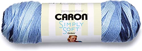 Caron Simply Soft Worsted Yarn - Saturday Blue Jeans Ombre, Acrylic, 3 Pack of 141g/5oz, 235 Yards, Knitting/Crochet