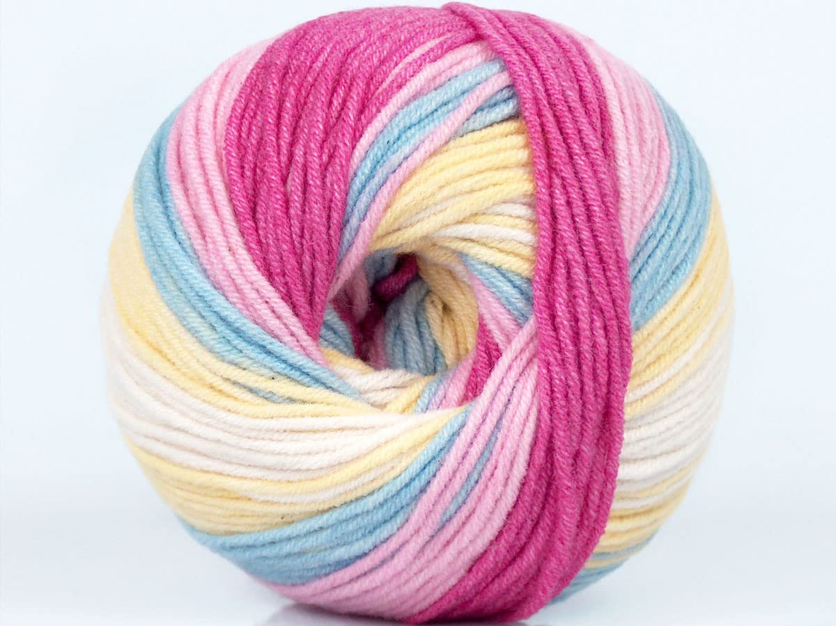Lot of 8 Skeins Ice Yarns Alara Batik (50% Cotton) Yarn Pink Shades Blue Yellow Light Cream
