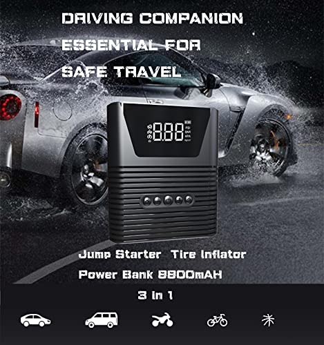 Usetify Car Battery Jump Starter with Tire Inflator Air Compressor Air Pump Inside [Fast Inflate 150PSI] [8800mAh Strong Power] for Car Motorcycle Bicycle Ball, 12V Emergency Auto Battery Booster