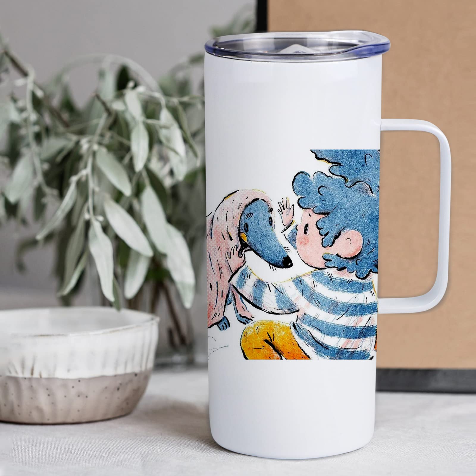 MAIKESUB 4 Pcs Sublimation Blank Skinny Tumbler 16 OZ White Mugs with Handle and Straw Double Wall Stainless Steel Coffee Travel Straight Mug with Sliding Lid
