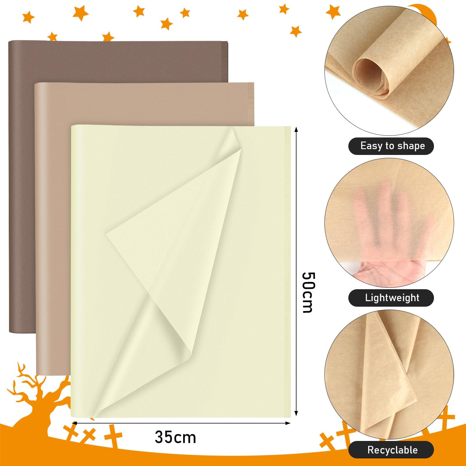 PLULON 60 Sheets Brown Tissue Paper Bulks, Gift Wrap Tissue Paper Sheets for Packaging Birthday Gift Wrapping Birthday Wedding Construction Party Decorations