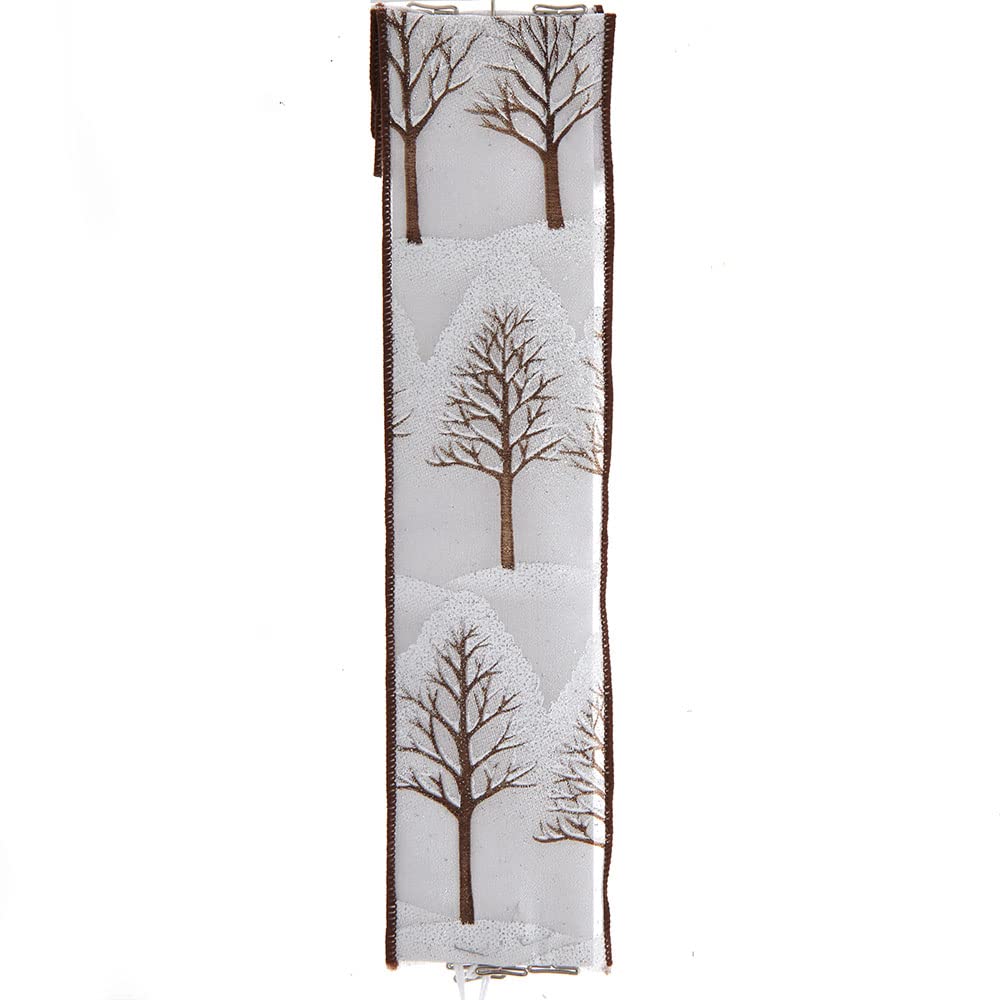 Kurt S. Adler Brown Tree with White Glitter Double Wire Ribbons, 2.5-InchesX10yd