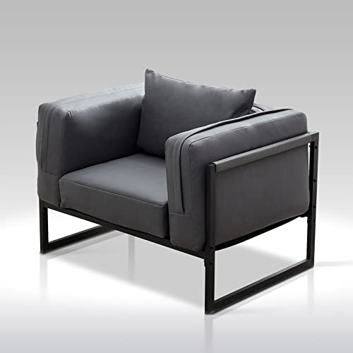 TUKAILAi Faux Suede Leather Single Sofa Couch with 1 Cushion, Modern Accent Chair with Arms and Metal Frame for Living Room, Upholstered Lounge Chair Armchair for Bedroom Guest Reception (Grey)