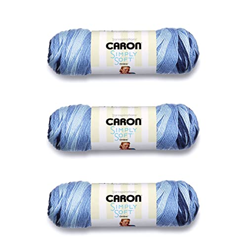 Caron Simply Soft Worsted Yarn - Saturday Blue Jeans Ombre, Acrylic, 3 Pack of 141g/5oz, 235 Yards, Knitting/Crochet