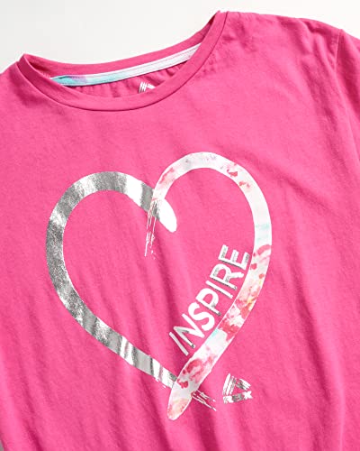 RBX Girls' Activewear Set - Short Sleeve Performance T-Shirt, Tank Top, and Capri Leggings (7-12), Size 10-12, Pink Cherry Inspire