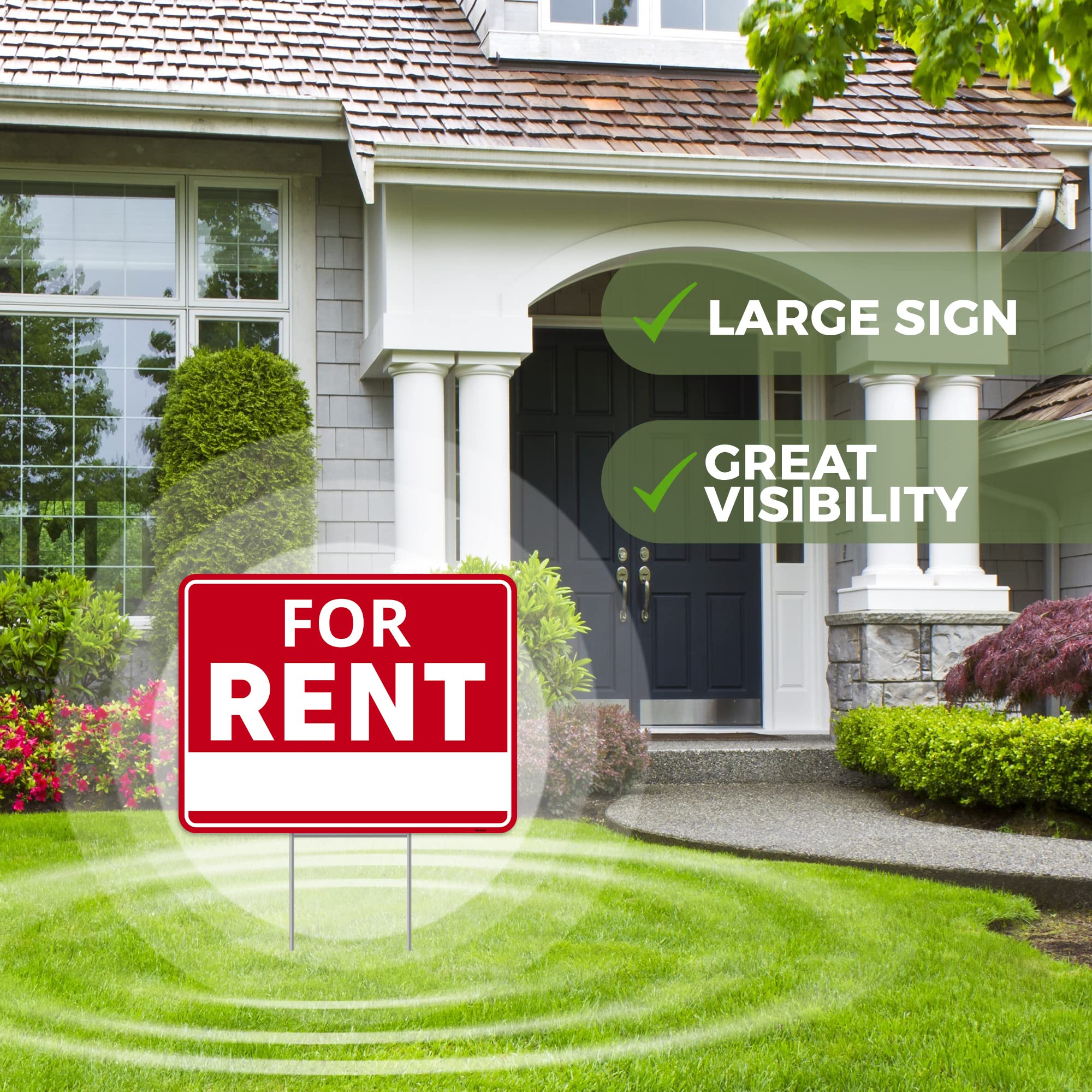 1PC For Rent Sign with Stand, 17 Inches by 13 Inches - Double Sided Signs - Corrugated Plastic - For Rent Yard Sign with Stake