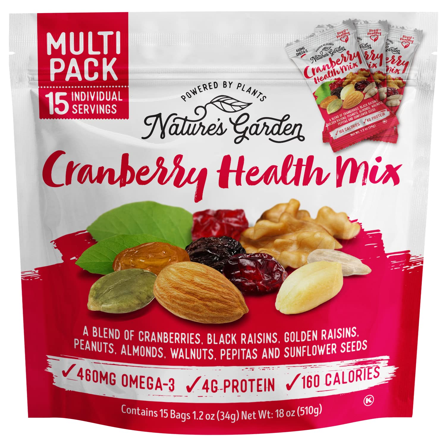 Natures Garden Cranberry Health Mix, Single Serve Bags - 18 Ounce (1.2 Ounce x 15 count)