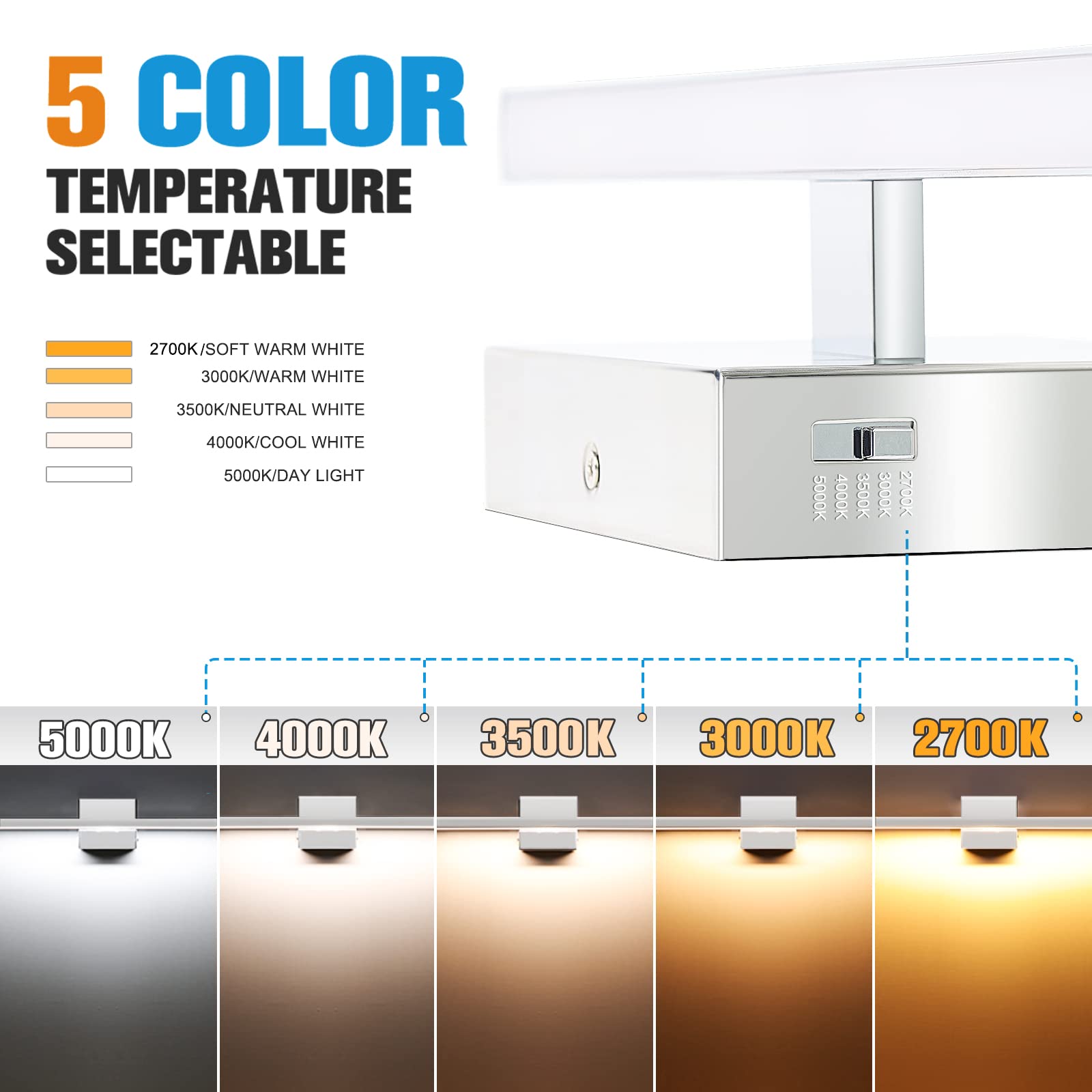 VOLISUN Modern Bathroom Vanity Light 23.6 inch, 14W Dimmable 5CCT Led Bathroom Light Fixture Over Mirror, Chrome Bar Wall Lights for Bathrooms Mirror Cabinets Bedroom-ETL Certificated