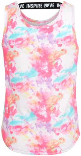 RBX Girls' Activewear Set - Short Sleeve Performance T-Shirt, Tank Top, and Capri Leggings (7-12), Size 10-12, Pink Cherry Inspire