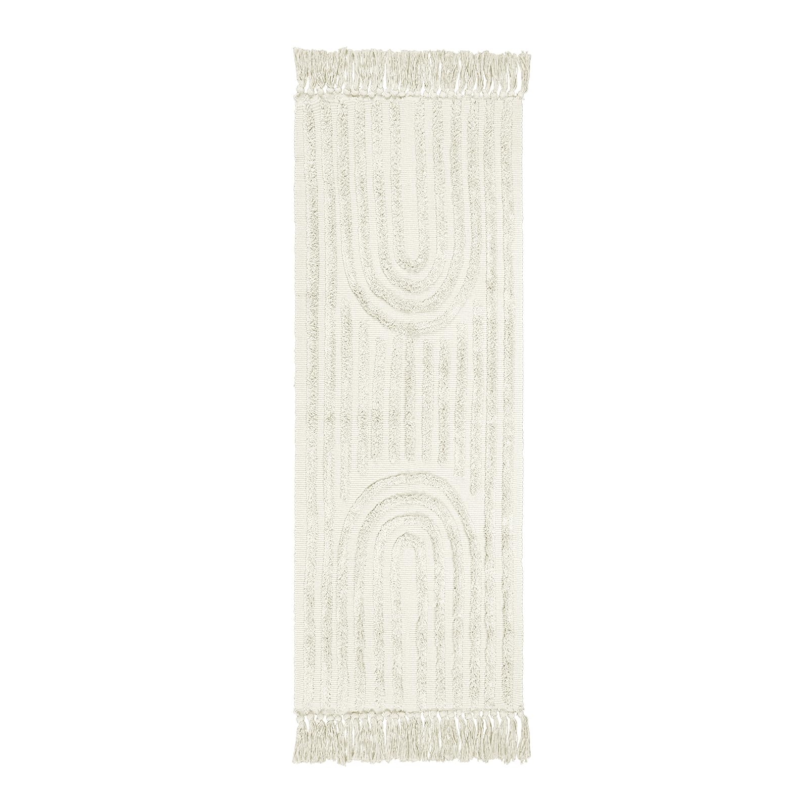 Lanffia Boho Runner Rug 2x6, Beige Bathroom Runner Washable Tufted Rainbow Rug with Tassels Indoor Farmhouse Neutral Floor Carpet for Kitchen Hallway Laundry Doorway Bedroom Living Room