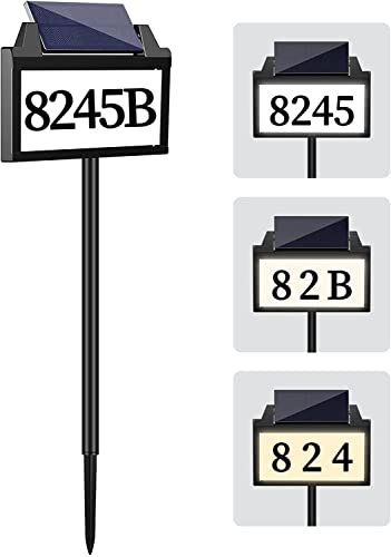 Modern Solar Address Sign, House Numbers for Outside Rechargeable LED Illuminated Lighted Address Signs with Waterproof Cover Mailbox Numbers Plaque 3 color temperature for Street Yard Garden Driveway