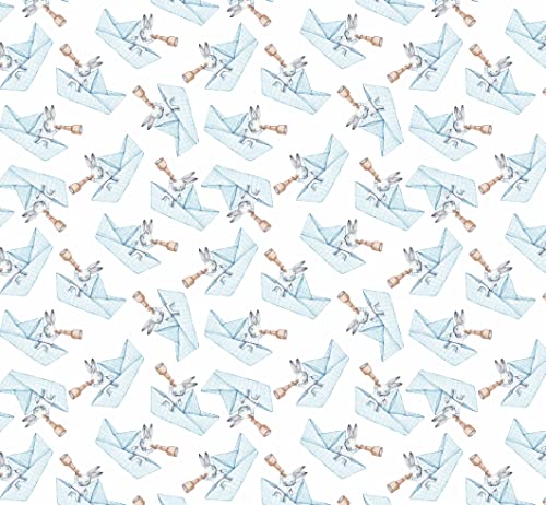 Stesha Party Nautical Bunny Baby Gift Wrapping Paper - Folded Flat 30 x 20 Inch (3 Sheets)