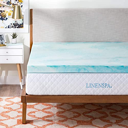 Linenspa 3 Inch Gel Swirl Memory Foam Mattress Topper with Machine-Washable-Cover