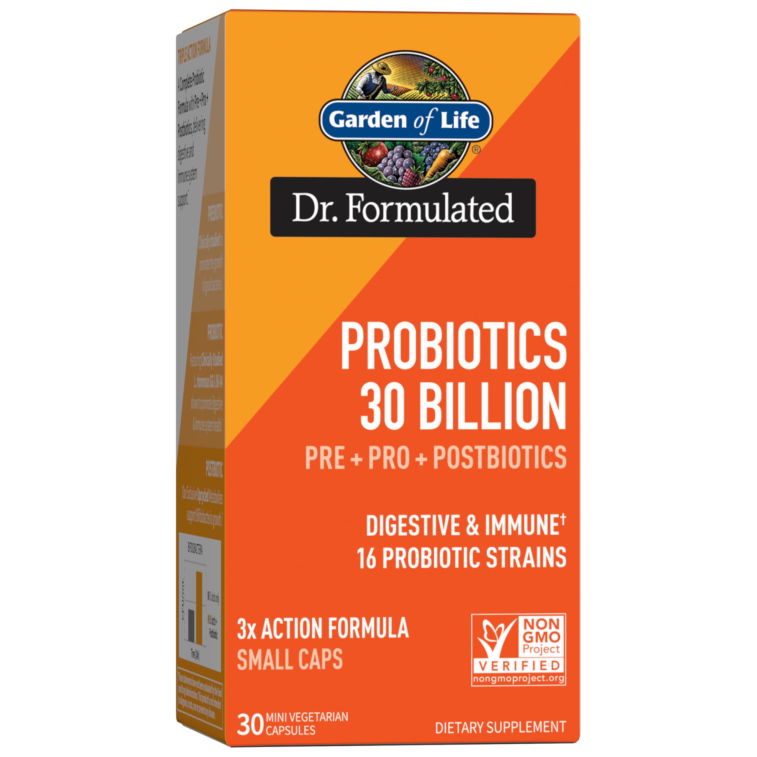 Garden of Life Dr Formulated Once Daily 3-in-1 Complete Probiotics, Prebiotics & Postbiotics - PRE + PRO + POSTBIOTIC Supplement for Adults’ Digestive & Immune Health, 30 Billion CFU, 30 Day Supply