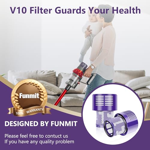 Funmit V10 Filters Replacement for Dyson V10 Cyclone Series, V10 Absolute, V10 Animal, V10 Total Clean, V10 Motorhead, SV12 Vacuum Cleaner, Replaces Part # 969082-01, 2 Pack