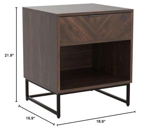 Nathan James Kensi Nightstand Side Accent or End Table with Storage, Walnut/Black