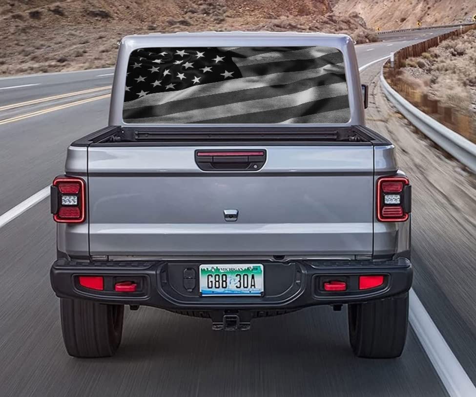 Truck Decals Flag Window Decal Black & White, Patriotic Decals for Trucks Back Window, Automotive Decals and Graphics Sticker Vinyl for Car Truck RV SUV