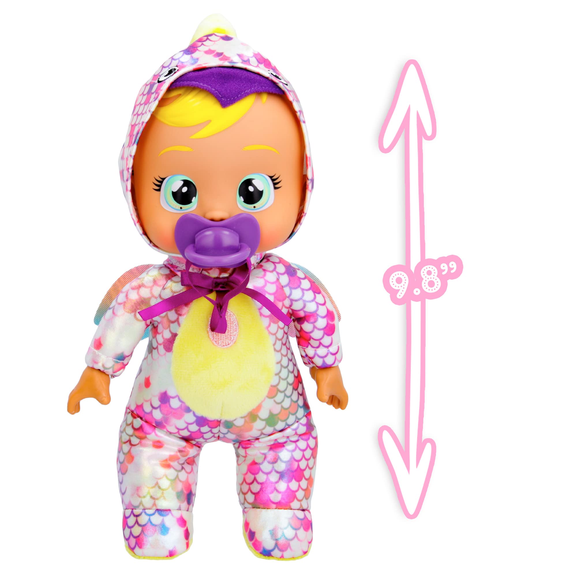 Cry Babies Tiny Cuddles Dinos Tilo - 9" Baby Dolls, Cries Real Tears, Dinosaur Metallic Themed Pajamas