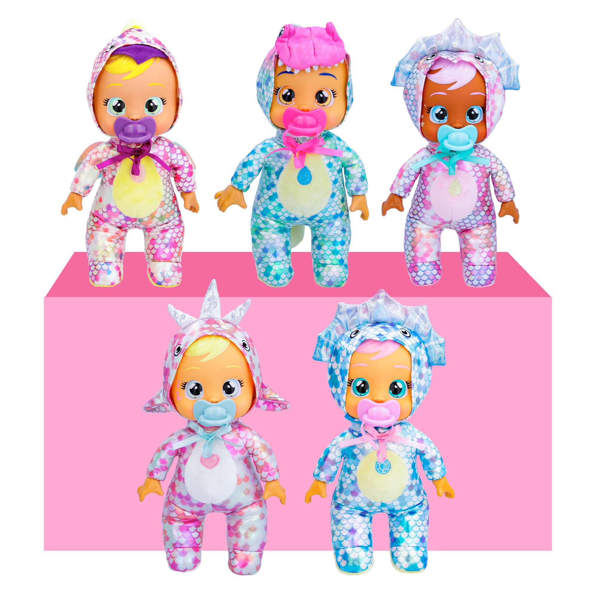 Cry Babies Tiny Cuddles Dinos Tilo - 9" Baby Dolls, Cries Real Tears, Dinosaur Metallic Themed Pajamas