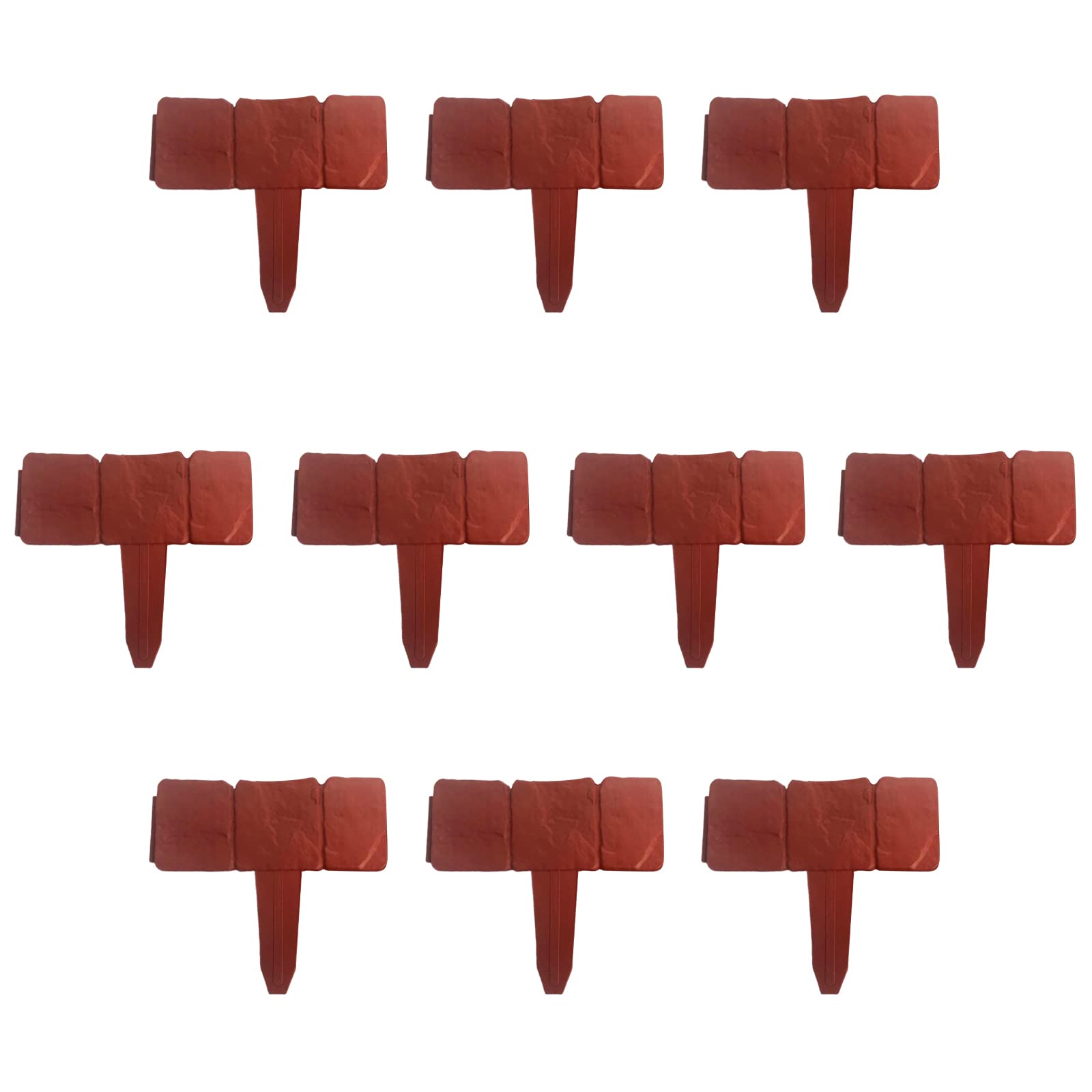 BTPOUY 10 Pcs Garden Edging Stone Border Plastic Garden Fence Edging Border Stone Effect Lawn Edging and Landscape Border for Landscaping, Brown