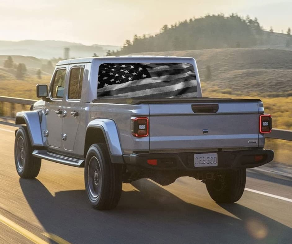 Truck Decals Flag Window Decal Black & White, Patriotic Decals for Trucks Back Window, Automotive Decals and Graphics Sticker Vinyl for Car Truck RV SUV