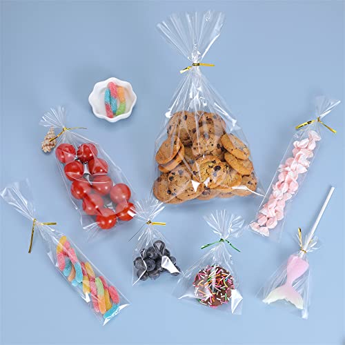 200 PCS Clear Treat Bags Thick OPP Plastic Cello Bags for Wedding Cookie Birthday Cake Pops Gift Candy Buffet Supplies (2'' x 10'')