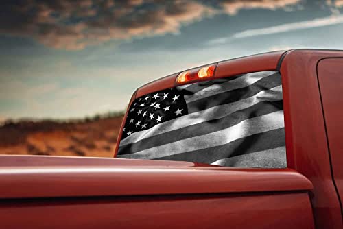 Truck Decals Flag Window Decal Black & White, Patriotic Decals for Trucks Back Window, Automotive Decals and Graphics Sticker Vinyl for Car Truck RV SUV