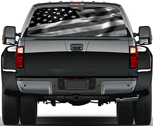 Truck Decals Flag Window Decal Black & White, Patriotic Decals for Trucks Back Window, Automotive Decals and Graphics Sticker Vinyl for Car Truck RV SUV
