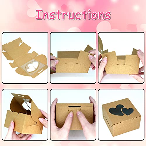 WEEPA Women's Day Bakery Boxes Cookie Boxes 25pcs Kraft Boxes Pie Boxes with Double Heart Window Wedding Gift Packaging Boxes Baby Shower Favor Box for Mini Cakes Pastries Candy Treat 4x4x2.5”