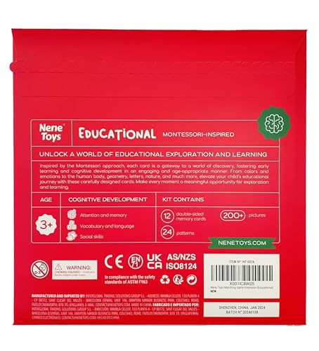 Nene Toys Educational Memory Extension Cards - 24 Extra Themed Patterns – Additional Matching Cards with Numbers, Letters, Animals, Body Parts [Nene Toys Exclusive Size]