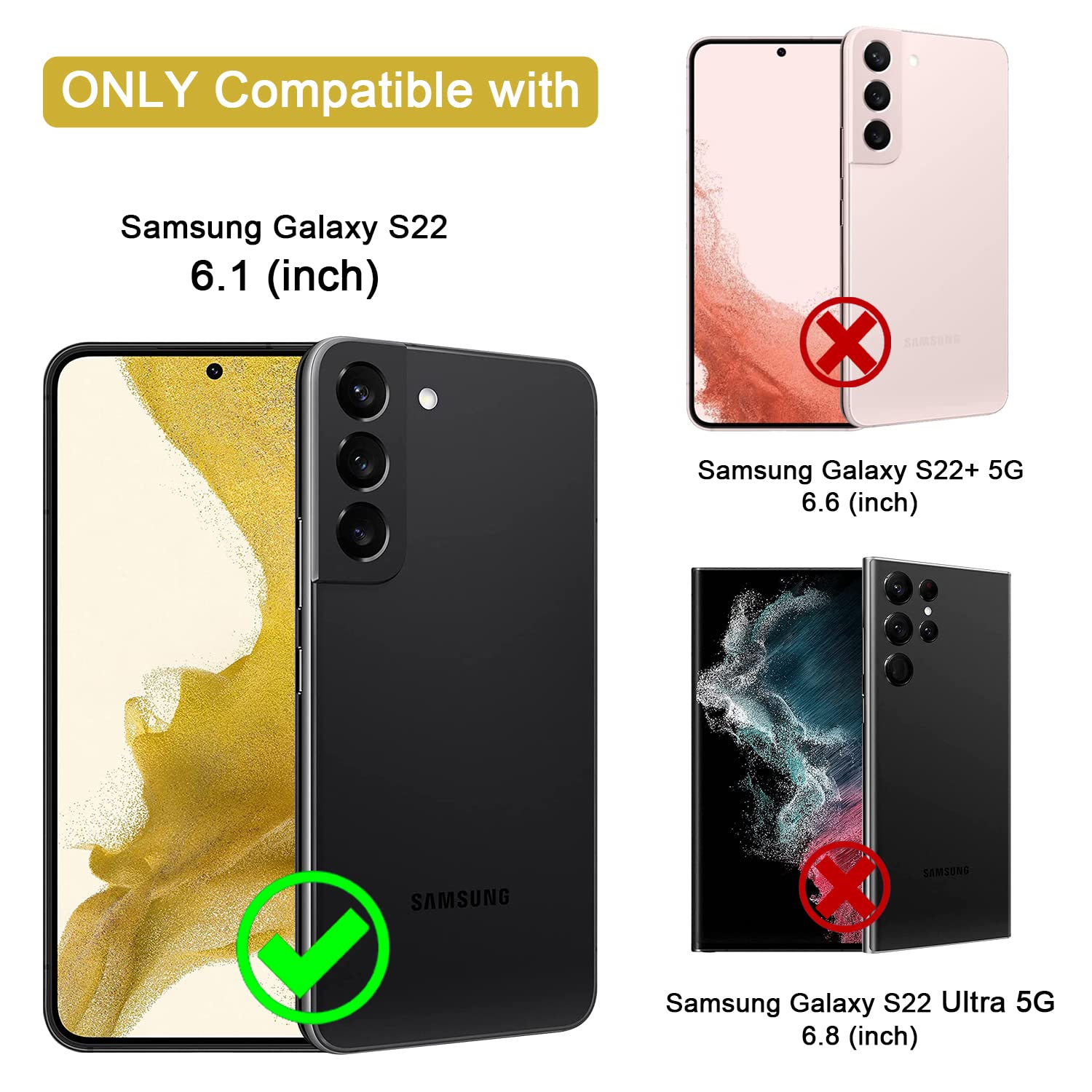 Janmitta Compatible with Samsung Galaxy S22 Case with Screen Protector[Not for S22+],Heavy Duty Shockproof Full Body Phone Cover,Built in Finger Ring Stable Kickstand,2022 Black Matte